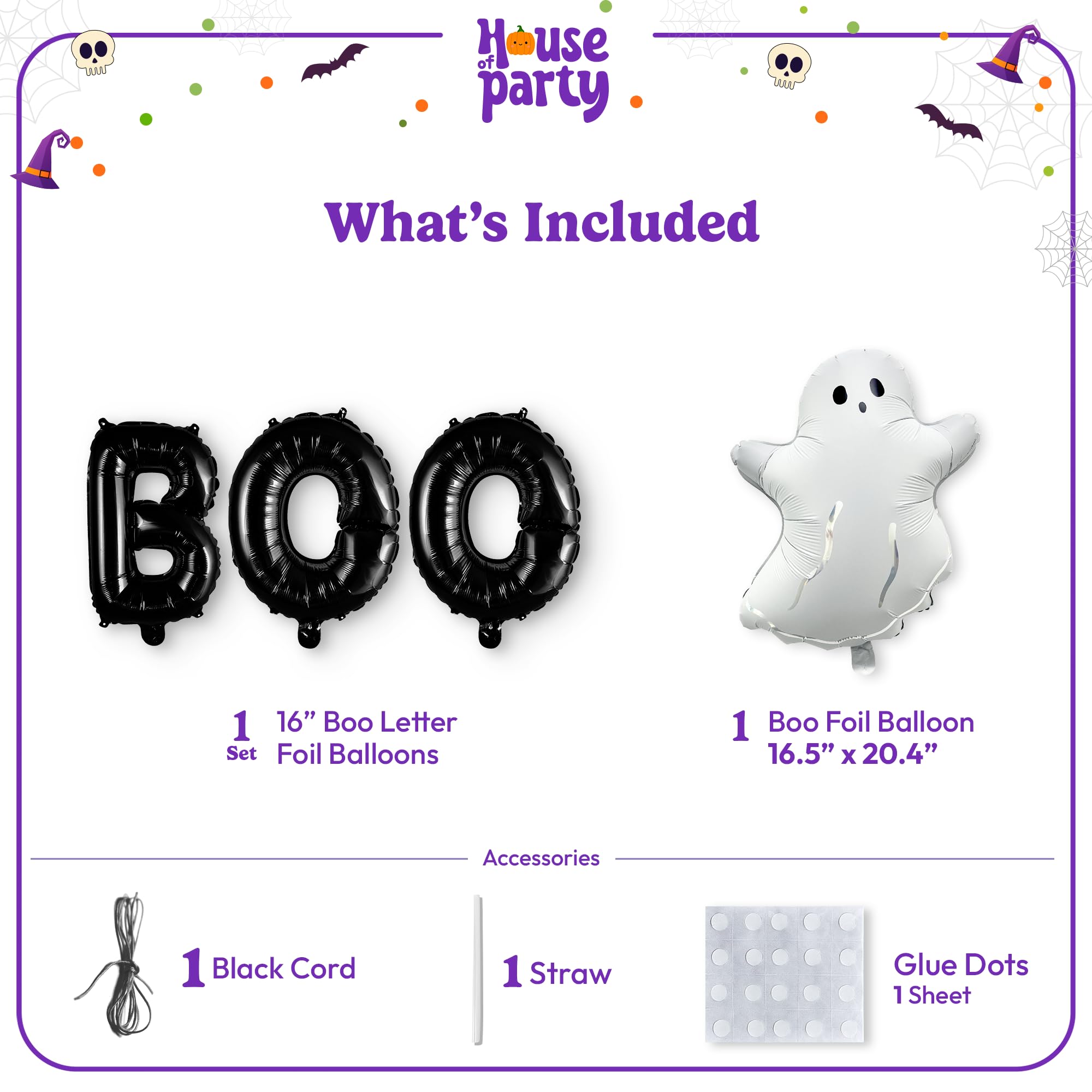 HOUSE OF PARTY Halloween Cute Boo Ghost Balloons Set, 20'' Halloween Ghost Foil Balloons for Happy Boo Day Party Decorations | Halloween Boo Balloons, Halloween Party Decorations Indoor