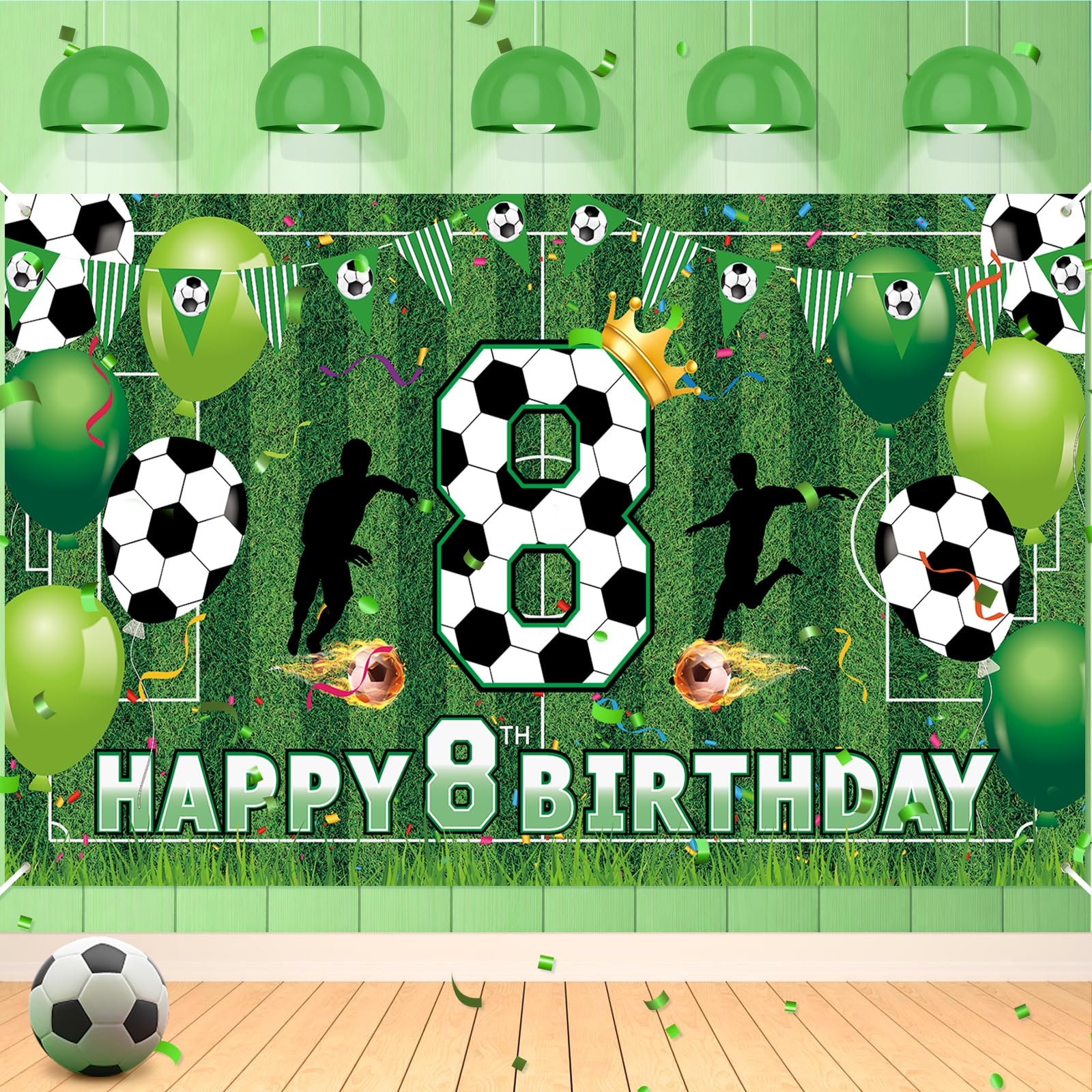 Soccer 8th Birthday Party Decorations Soccer Happy 8th Birthday Banner for Boys Kids Teens Large Sport Themed Birthday Banner for Soccer Football 8th Birthday Anniversary Party Supplies