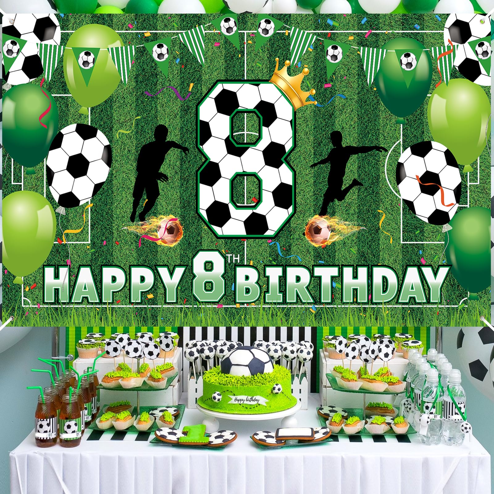 Soccer 8th Birthday Party Decorations Soccer Happy 8th Birthday Banner for Boys Kids Teens Large Sport Themed Birthday Banner for Soccer Football 8th Birthday Anniversary Party Supplies