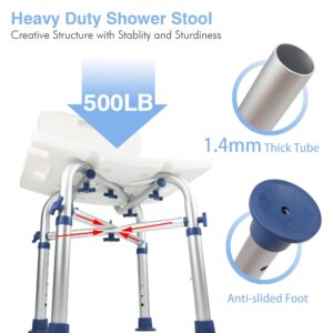 LandTale Shower Stool with Back Heavy Duty 500Lbs, Tool-Free Assembly, Anti-Slip, Sturdy Height Adjustable Bath Chair, Narrow Bathtub Shower Saet for Elderly, Senior, Handicap & Disabled