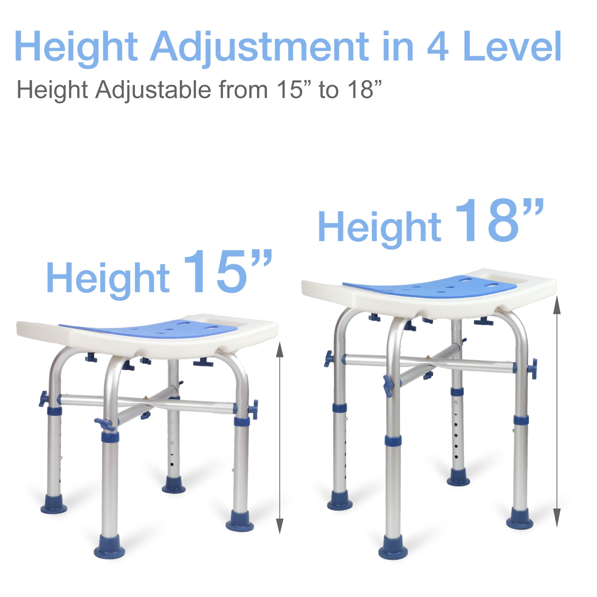 LandTale Shower Stool with Back Heavy Duty 500Lbs, Tool-Free Assembly, Anti-Slip, Sturdy Height Adjustable Bath Chair, Narrow Bathtub Shower Saet for Elderly, Senior, Handicap & Disabled