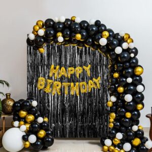 MEHOFOND 2 Pack 3.3x6.6ft Black Foil Fringe Backdrop Curtain Halloween Black Metallic Tinsel Streamers Party Decorations Fringe Backdrop for Birthday Baby Shower New Year Party Decor Photo Studio Prop