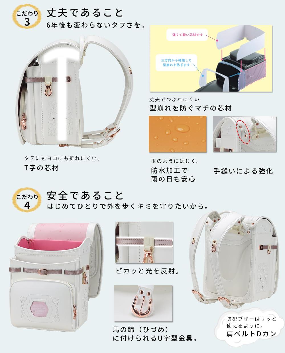 Baobab's wish Ransel Randoseru Backpack Semi-automatic satchel Japanese Elementary school bag for girls boys PU bab-rdjn01 (New White)