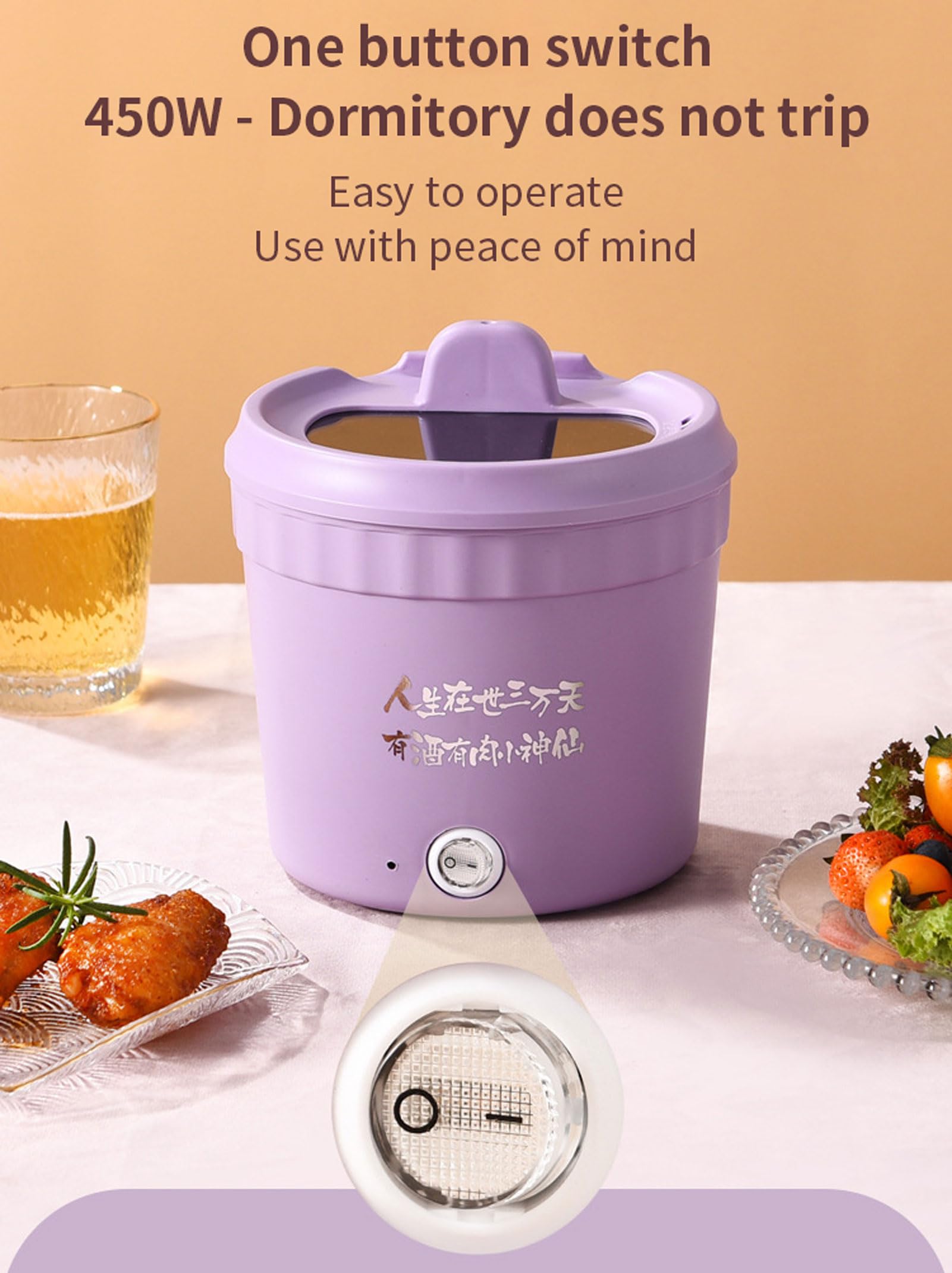 Mini Electric Cooker, Multifunctional Small Pot, Versatile Electric Hot Pot, 1.2L Multi Cooker Pan With Lid & Phone Holder,Portable Ramen Pot Cooker for Small Household Hot Pot (Purple)