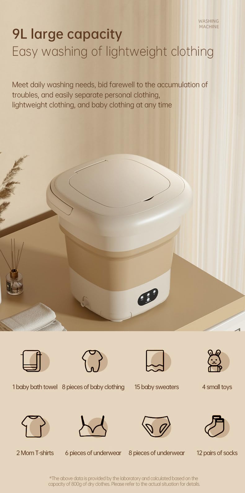 9L Large Capacity Portable Washing Machine,Small Washing Machine,Foldable Washing Machine with Spin-Dry Basket,Mini Washing Machine with 3 Modes Deep Cleaning for Underwear or Small Items,