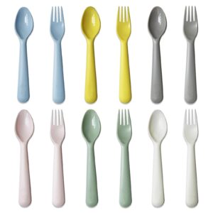 muulaii kids spoons and forks toddler utensils plastics reusable silverware baby cutlery set feeding dinnerware utensils bpa free microwave dishwasher and freezer safe