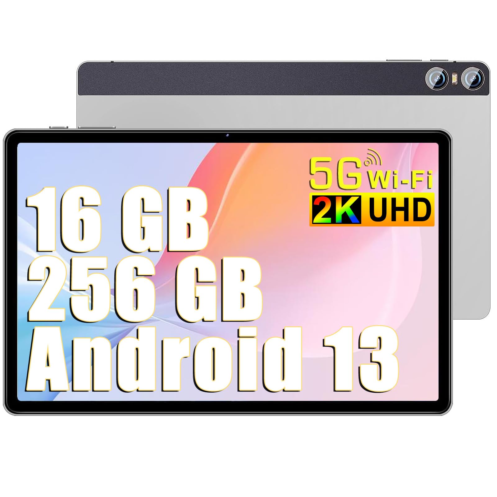 2024 Tablet 11 Inch Android 13 Screen 2K Tablet Octa-Core 2.0 GHz,16GB RAM+256GB ROM+TF 1TB /2000 * 1200 Pixel/8MP+20MP+2MP Macro/10000 mAh/5G WiFi Metal Cover Silver