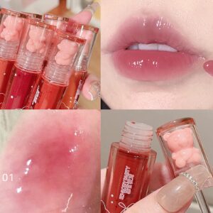 6Pcs Bear Lip Glaze Jelly Lipstick, Liquid Lipstick Cute Bear Lipgloss Moisturizing Lip Stain Plumping Water Lip Gloss Waterproof Long Lasting Cheek Rouge Tint Cosmetics Beauty Makeup