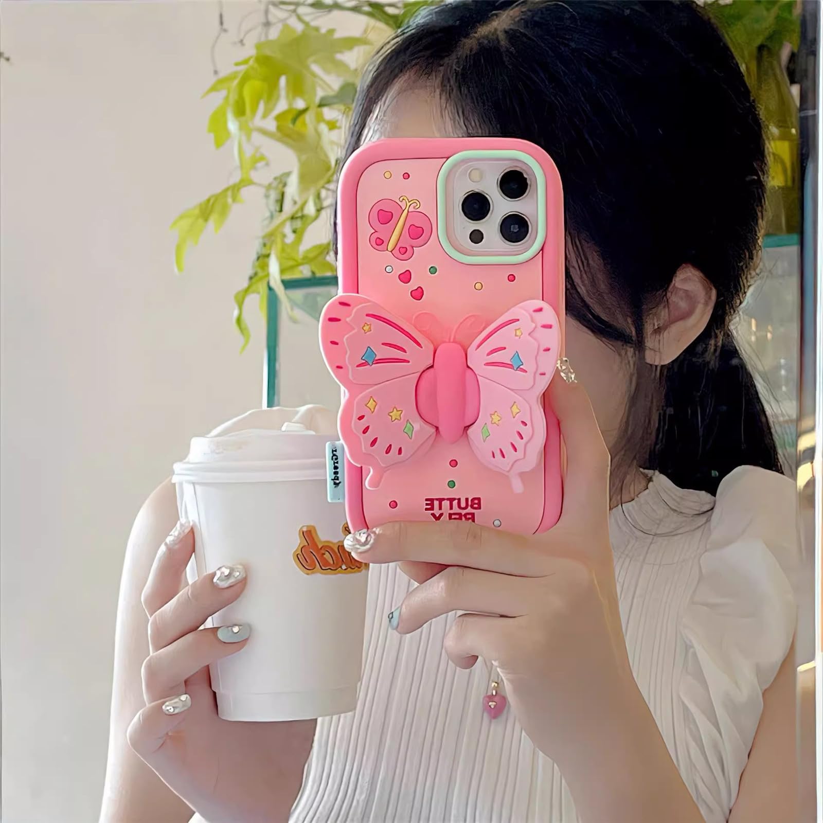 15 Pro Max Case for iPhone 14 Pro Max Case Cute iPhone 15 Pro Max Case with Kickstand 3D Butterfly Silicone Girls Women Phone Cases Cover Lens Shockproof Protector for iPhone 14 Pro Max (14 Pro Max)