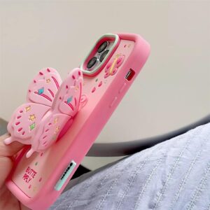 15 Pro Max Case for iPhone 14 Pro Max Case Cute iPhone 15 Pro Max Case with Kickstand 3D Butterfly Silicone Girls Women Phone Cases Cover Lens Shockproof Protector for iPhone 14 Pro Max (14 Pro Max)