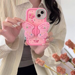 15 Pro Max Case for iPhone 14 Pro Max Case Cute iPhone 15 Pro Max Case with Kickstand 3D Butterfly Silicone Girls Women Phone Cases Cover Lens Shockproof Protector for iPhone 14 Pro Max (14 Pro Max)