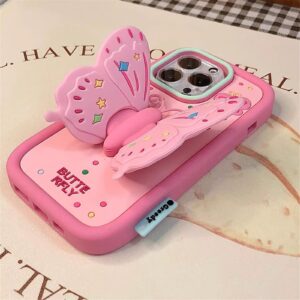 15 Pro Max Case for iPhone 14 Pro Max Case Cute iPhone 15 Pro Max Case with Kickstand 3D Butterfly Silicone Girls Women Phone Cases Cover Lens Shockproof Protector for iPhone 14 Pro Max (14 Pro Max)