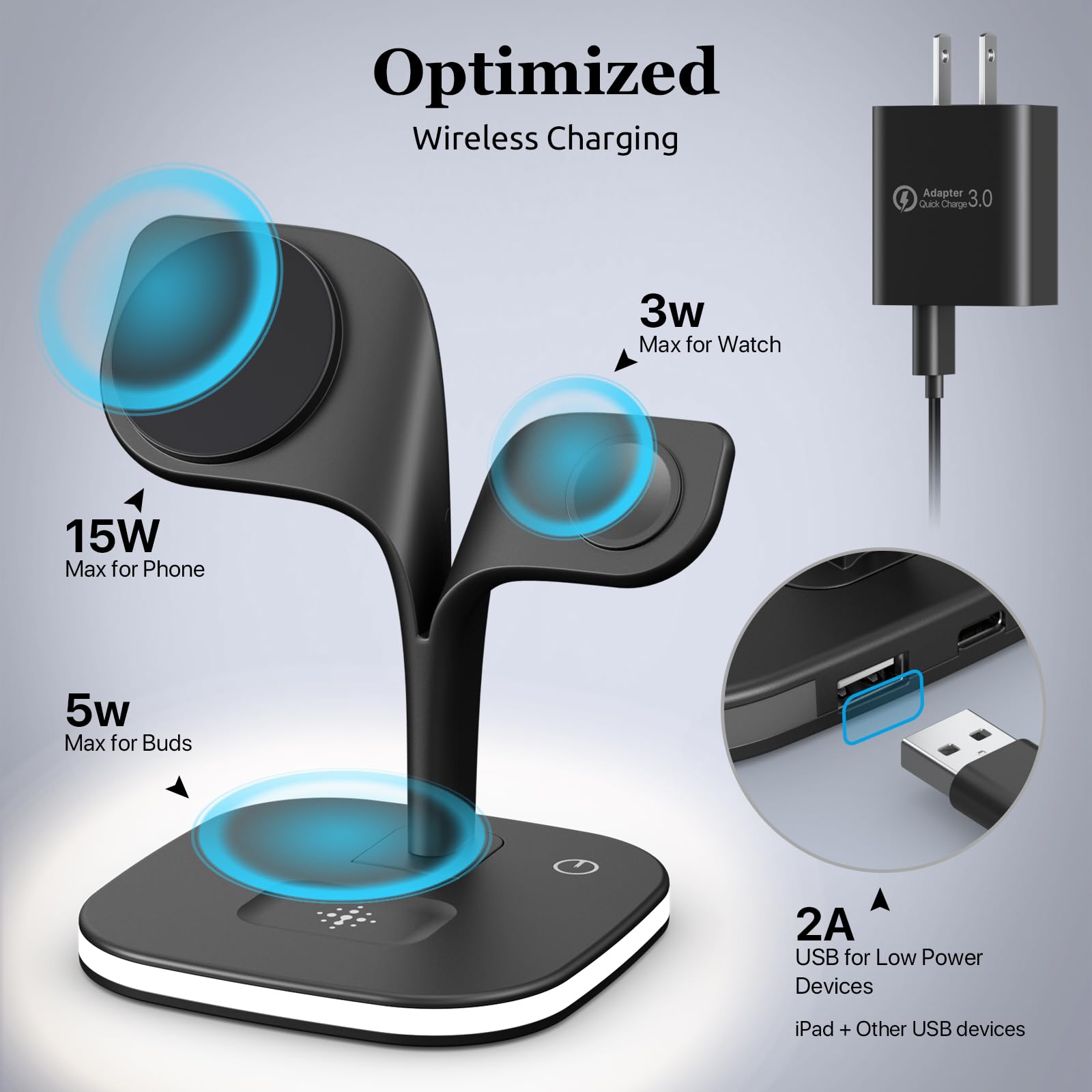 Wireless Charging Station, 5 in 1 Fast Mag Safe Magnetic Charger Stand for iPhone 14,13,12 Pro/Max/Mini/Plus, Apple Watch Ultra 8/7/6/SE/5/4/3/2 and Airpods 3/2/Pro (Black) (Black)