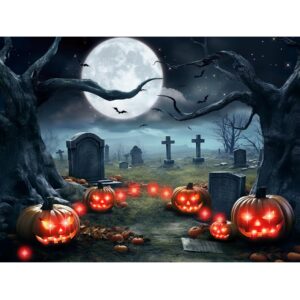 Light Up Halloween Backdrop 7x5 FT,Halloween Back Drop for Cemetery, Pumpkin Head,Ideal for Halloween Photo Backdrop,Halloween Party Decorations,Halloween Backdrops for Photography