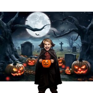 Light Up Halloween Backdrop 7x5 FT,Halloween Back Drop for Cemetery, Pumpkin Head,Ideal for Halloween Photo Backdrop,Halloween Party Decorations,Halloween Backdrops for Photography