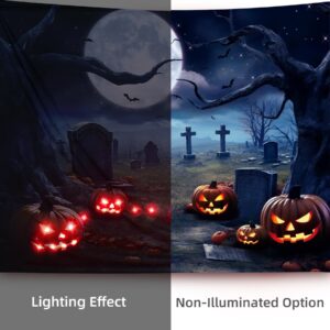 Light Up Halloween Backdrop 7x5 FT,Halloween Back Drop for Cemetery, Pumpkin Head,Ideal for Halloween Photo Backdrop,Halloween Party Decorations,Halloween Backdrops for Photography