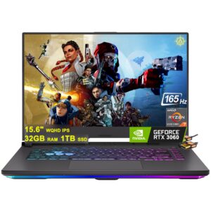 asus rog strix g15 gaming 15.6/inch wqhd ips 165hz(100percentagedci-p3)amd octa-core ryzen 7 6800h(beat i7-11370h)32gb ram 1tb ssd geforce rtx 3060 6gb graphics usb-c backlit win11 black + hdmi cable