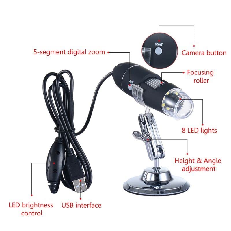 Handheld Digital Microscope Accessories 1600X USB Digital Microscope Camera 8LED Magnifier with Hold Stand Microscope Accessories