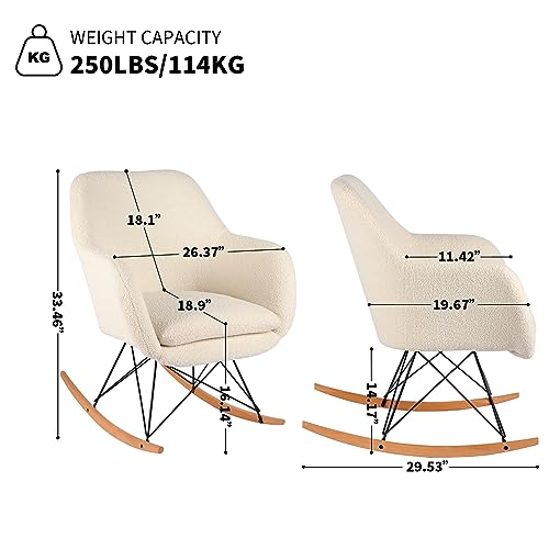 TUOMUR Modern Rocking Chair Nursery, Teddy Fabric Upholstered Glider Rocker with High Backrest and Armrests, Nursing Chair, Comfy Glider Chair for Living Room, Bedroom, Offices, Ivory