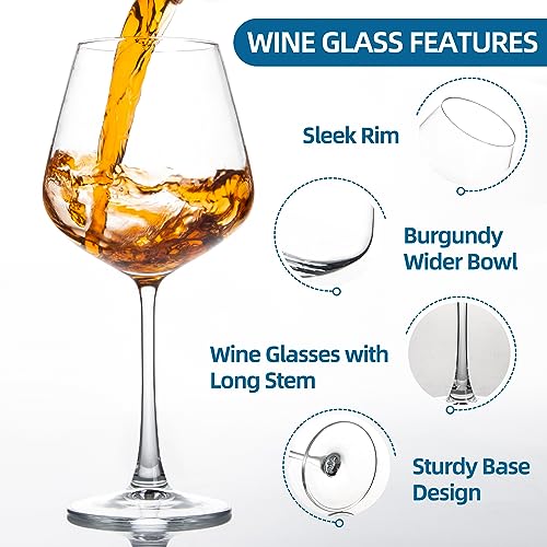 Red Wine Glasses Set of 6, 19.5 oz Burgundy Wine Glasses for Red or White Wine, Stemmed Wine Glasses, Ideal for Wine Tasting, Anniversary, Wedding - Clear