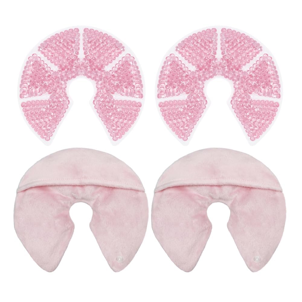 Hot/Cold Breast Gel Bead Ice Packs Breast Cooling/Heat Pads Relief for Breastfeeding, Nursing Pain, Mastitis, Engorgement, Swelling, Plugged Ducts | Boost Milk Let-Down & Production,2 Pack (Pink)