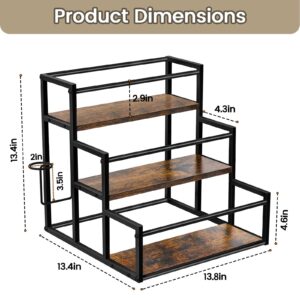 Homedawn Coffee Syrup Rack Organizer, Syrup Bottle Holder Stand for Coffee Bar, 3-Tier 12 Bottles Storage Shelves for Syrup, Wine, Dressing for Kitchen Countertop, Rustic Brown & Black