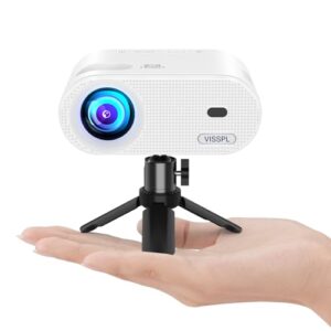 mini projector, visspl full hd 1080p video projector, portable outdoor projector with tripod, kids gift, home theater movie phone projector compatible with android/ios/windows/tv stick/hdmi/usb