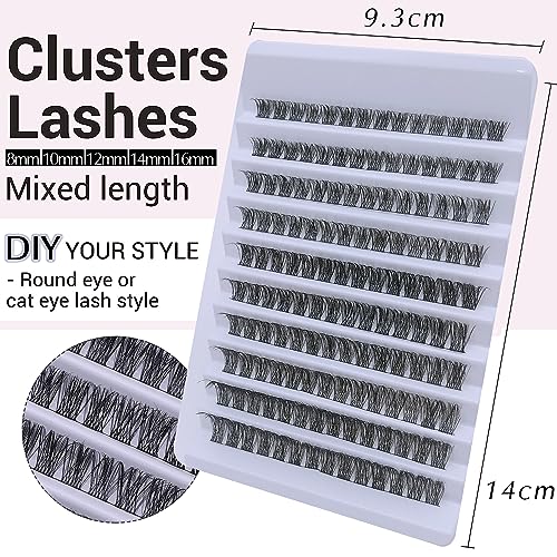 Eyelash Clusters 140Pcs DIY Eyelash Extenisons Natural Look Wispy Clusters Lashes 8-16MM D Curl Individual Lashes DIY at Home Wispy Fluffy Lash Extensions (D03)