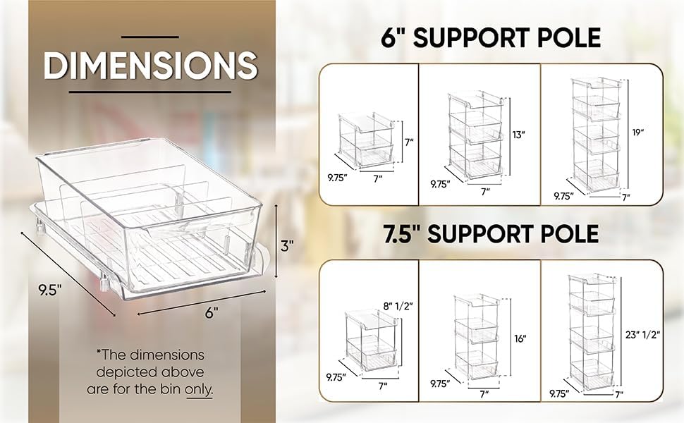 3 Tier Clear Under Bathroom Sink Organizer Pull Out Drawer | Bathroom Cabinet Organizer Under Sink | Under Vanity Organizer | Medicine Cabinet Storage | Bathroom Counter Organizer | (2 Pack)