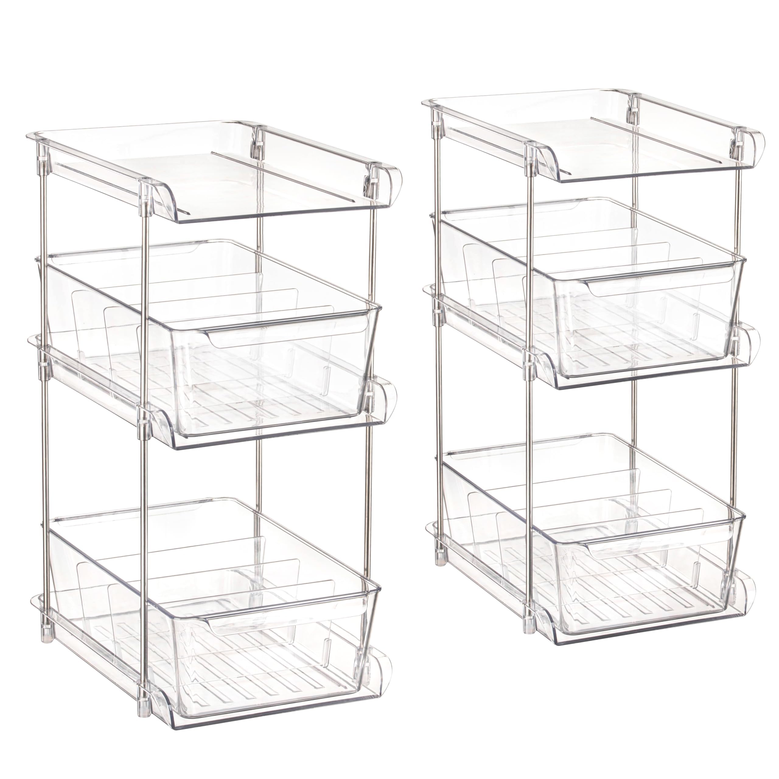 3 Tier Clear Under Bathroom Sink Organizer Pull Out Drawer | Bathroom Cabinet Organizer Under Sink | Under Vanity Organizer | Medicine Cabinet Storage | Bathroom Counter Organizer | (2 Pack)