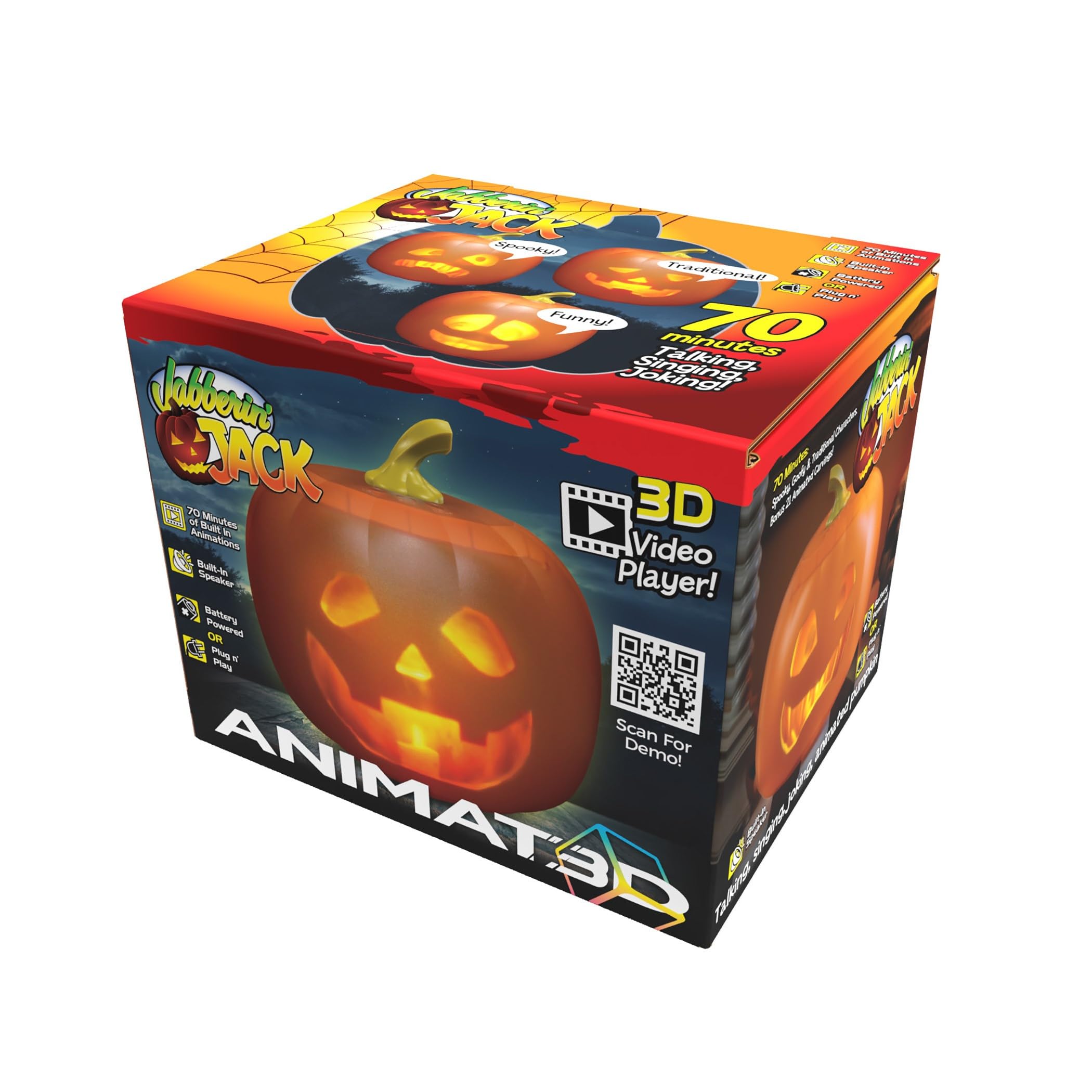 ANIMAT3D Jabberin' Jack Talking Animated Pumpkin with Built in Video Projector & Speaker Plug'n Play