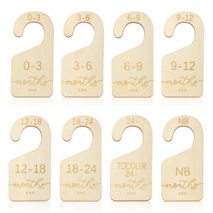 8pcs baby clothes dividers, wooden infant closet dividers hangers lovely size closet organizer from new born to toddler nursery closet dividers for girls boys wardrobe