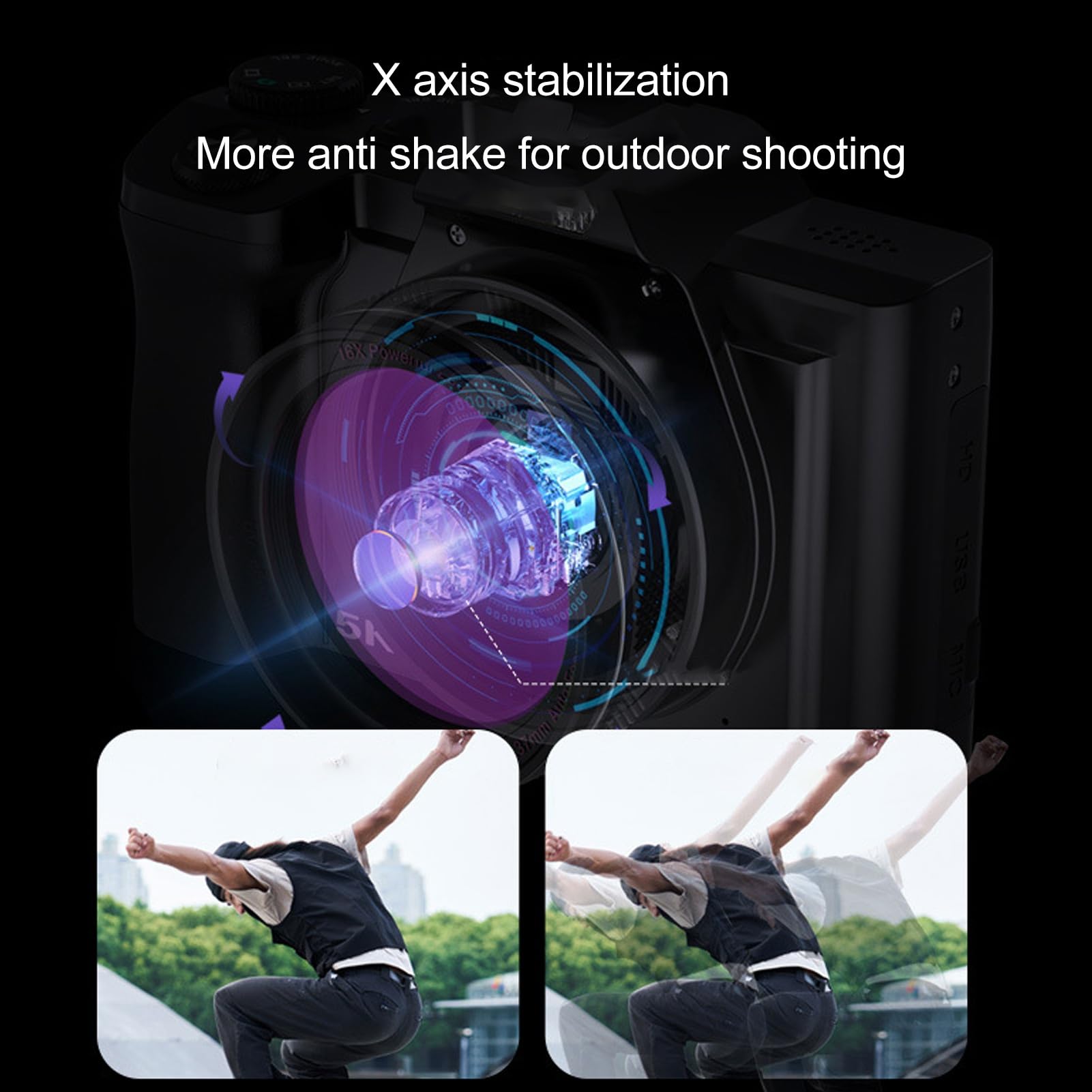 48MP 5K HD Smart Digital Camera, Ultra Clear 6 Axis Anti Shake, 16X Zoom, for Photography, Selfie Camera