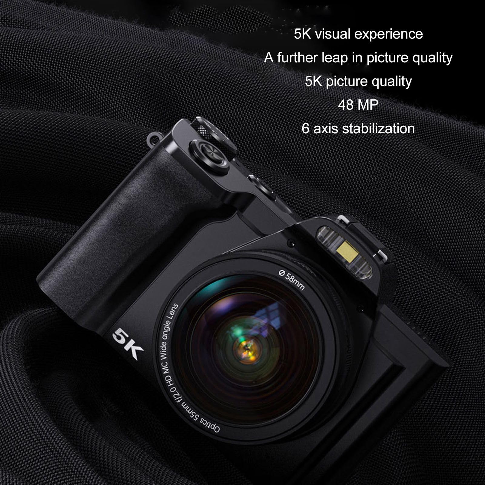 48MP 5K HD Smart Digital Camera, Ultra Clear 6 Axis Anti Shake, 16X Zoom, for Photography, Selfie Camera