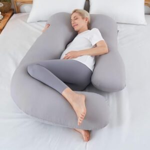 sasttie cooling pregnancy pillows for sleeping, 57'' u shaped full body pillow pregnant pillow, maternity pillow for pregnant women, pregnancy must haves, light grey