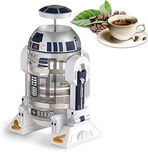 teenkon french press insulated 304 stainless steel coffee maker, 32 oz robot r2d2 hand home coffee presser, with filter screen for brew coffee and tea (white)