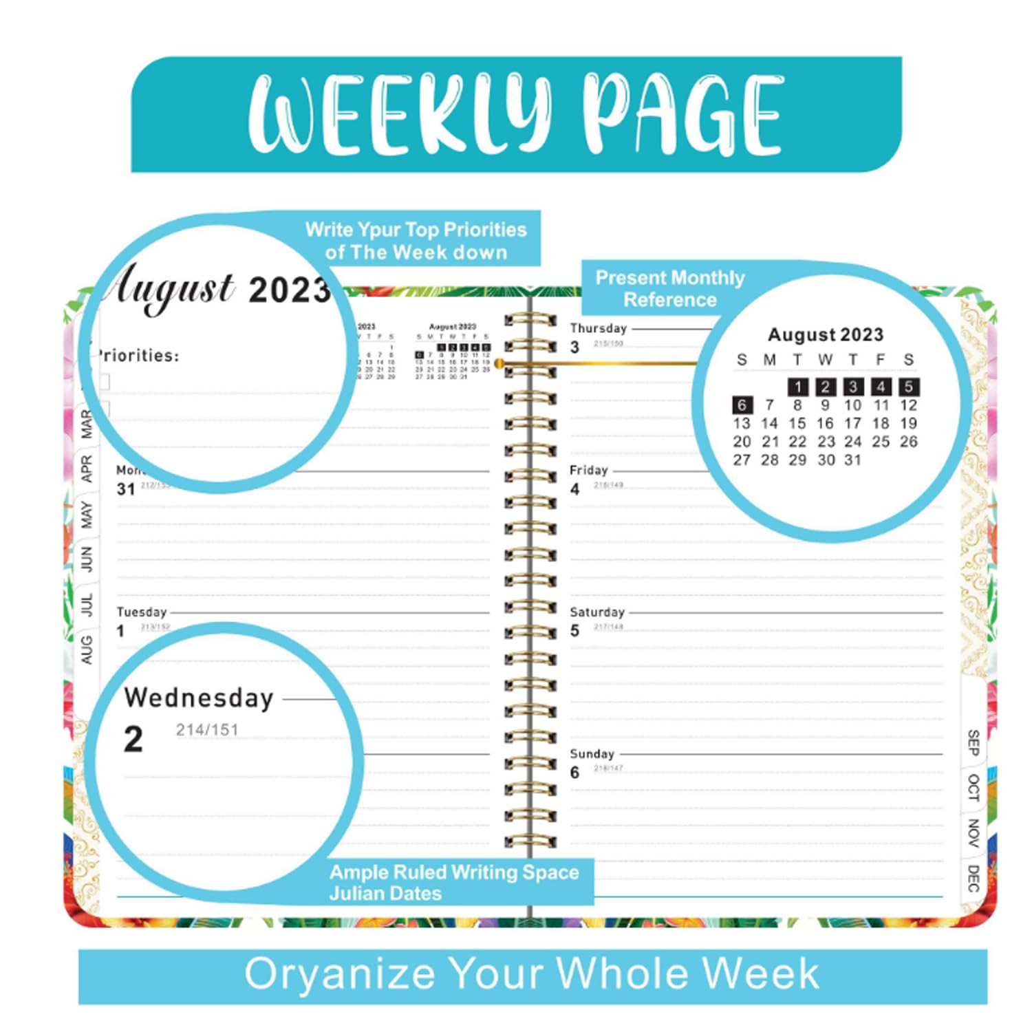 2023-2024 Planner - Weekly & Monthly Planner with Monthly Tabs, July 2023 to June 2024Daily Planner Yearly Agenda Calendar Organizer, Hardcover Elastic Closure (Bird01)