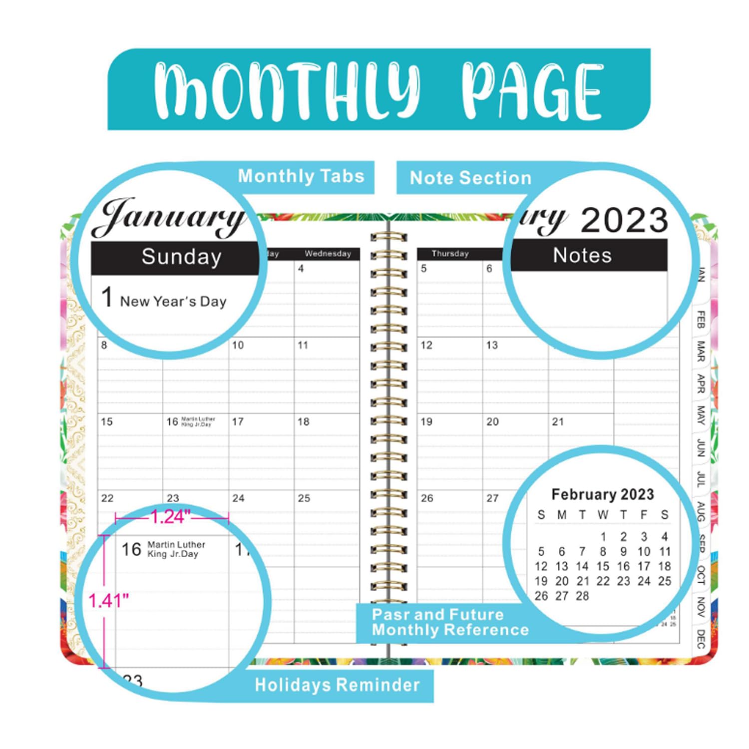 2023-2024 Planner - Weekly & Monthly Planner with Monthly Tabs, July 2023 to June 2024Daily Planner Yearly Agenda Calendar Organizer, Hardcover Elastic Closure (Bird01)