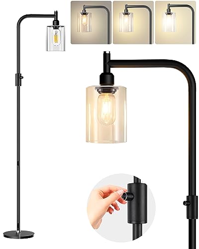 bulbeats 63IN Dimmable (Brightness Adjustable) Industrial Floor Lamp, Black Modern Standing Lamps with Clear Glass Lampshade, E26 LED Bulb Included, Farmhouse Floor Lamp for Living Room Bedroom