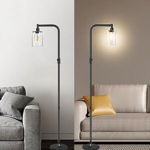 bulbeats 63IN Dimmable (Brightness Adjustable) Industrial Floor Lamp, Black Modern Standing Lamps with Clear Glass Lampshade, E26 LED Bulb Included, Farmhouse Floor Lamp for Living Room Bedroom