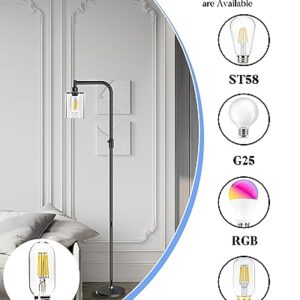 bulbeats 63IN Dimmable (Brightness Adjustable) Industrial Floor Lamp, Black Modern Standing Lamps with Clear Glass Lampshade, E26 LED Bulb Included, Farmhouse Floor Lamp for Living Room Bedroom