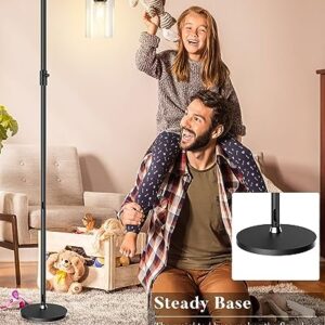 bulbeats 63IN Dimmable (Brightness Adjustable) Industrial Floor Lamp, Black Modern Standing Lamps with Clear Glass Lampshade, E26 LED Bulb Included, Farmhouse Floor Lamp for Living Room Bedroom