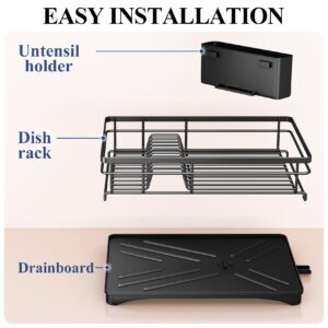 Dish Drying Rack for Kitchen Counter - Large Dish Rack with Drainboard, Rustproof Dish Drainer with Utensil Holder for Sink, Black