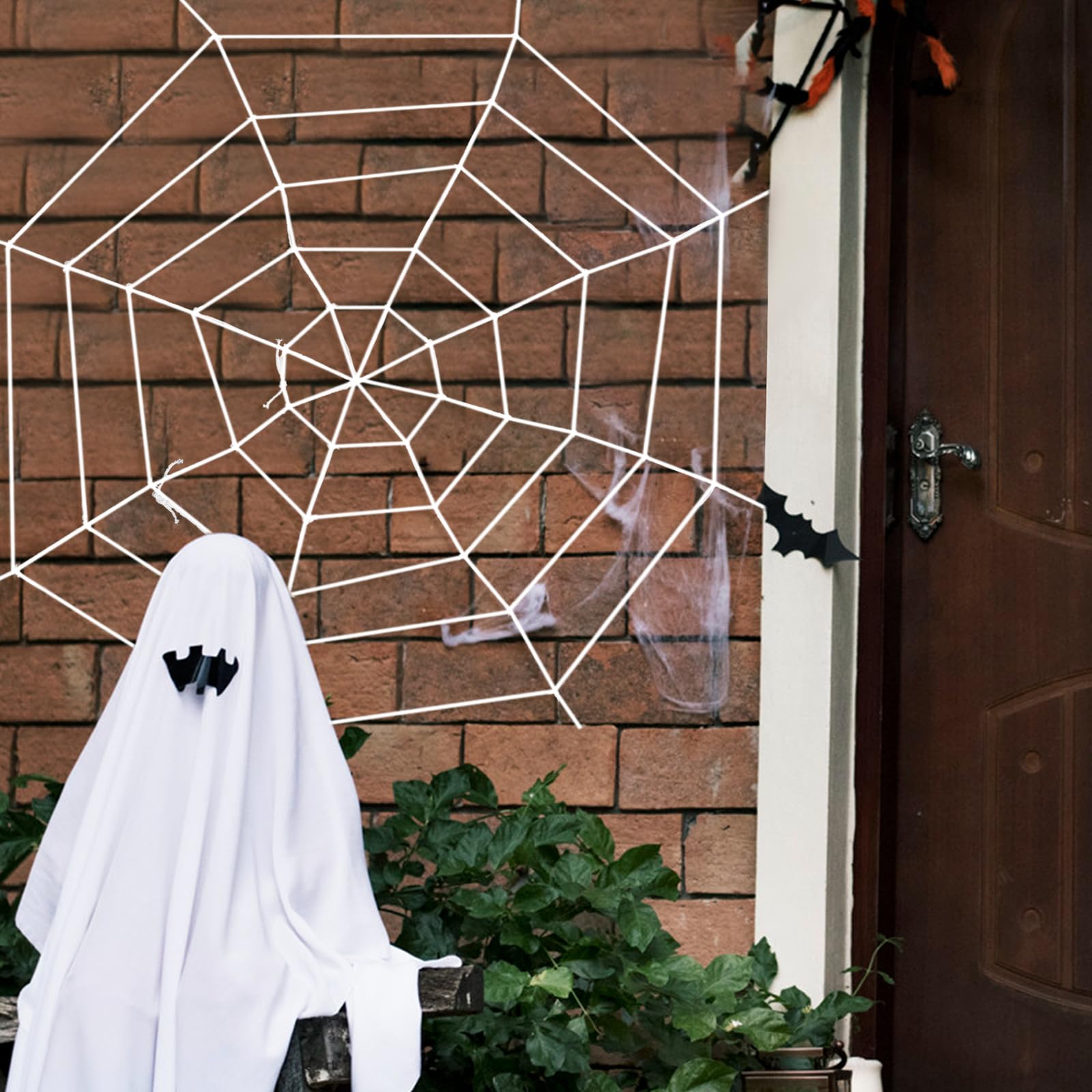 3 FT Halloween Giant String Rope Spider Web Decorations - Round Fake Spider Elastic Belt Props for Window Indoor Outdoor Yard Porch Haunted House Decor