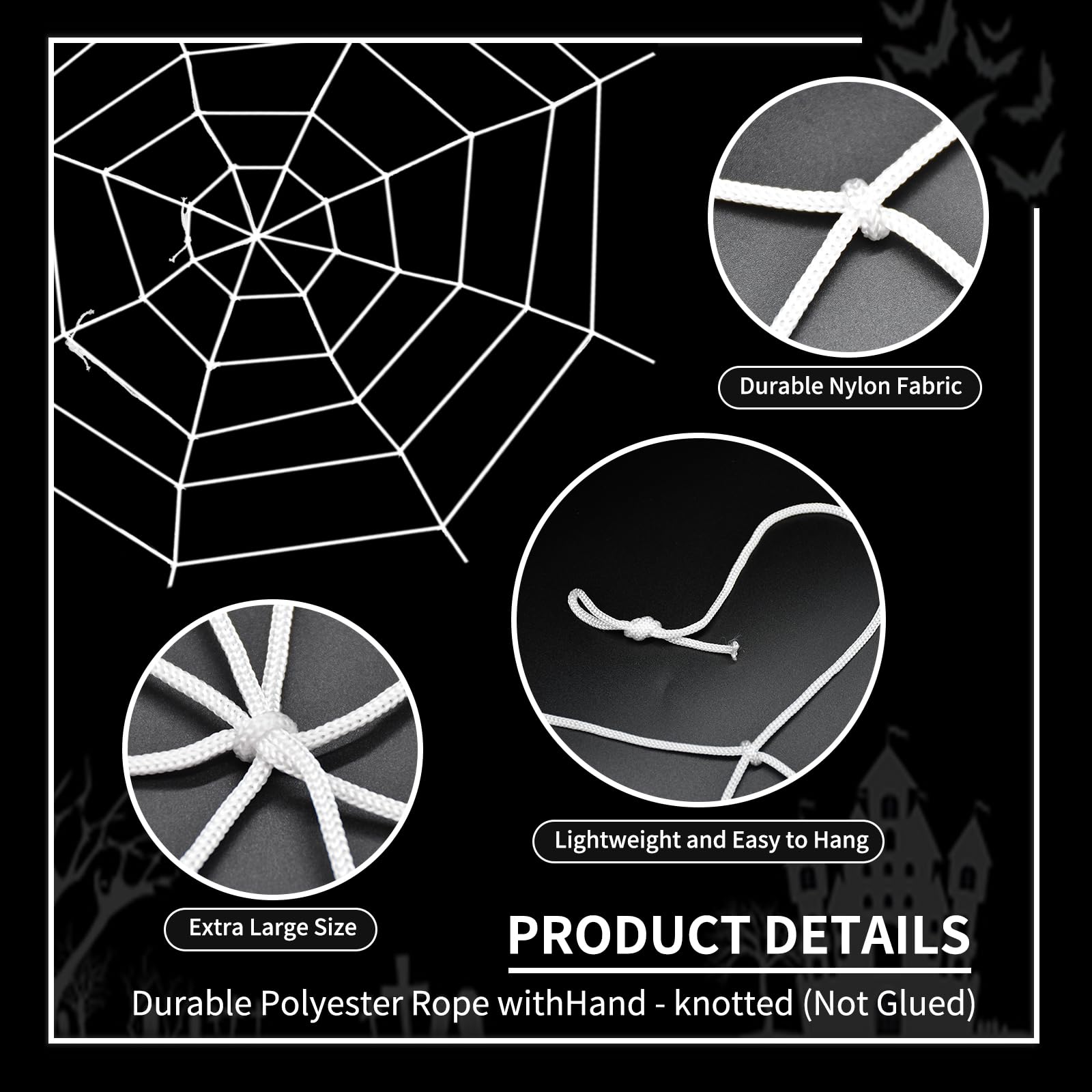 3 FT Halloween Giant String Rope Spider Web Decorations - Round Fake Spider Elastic Belt Props for Window Indoor Outdoor Yard Porch Haunted House Decor