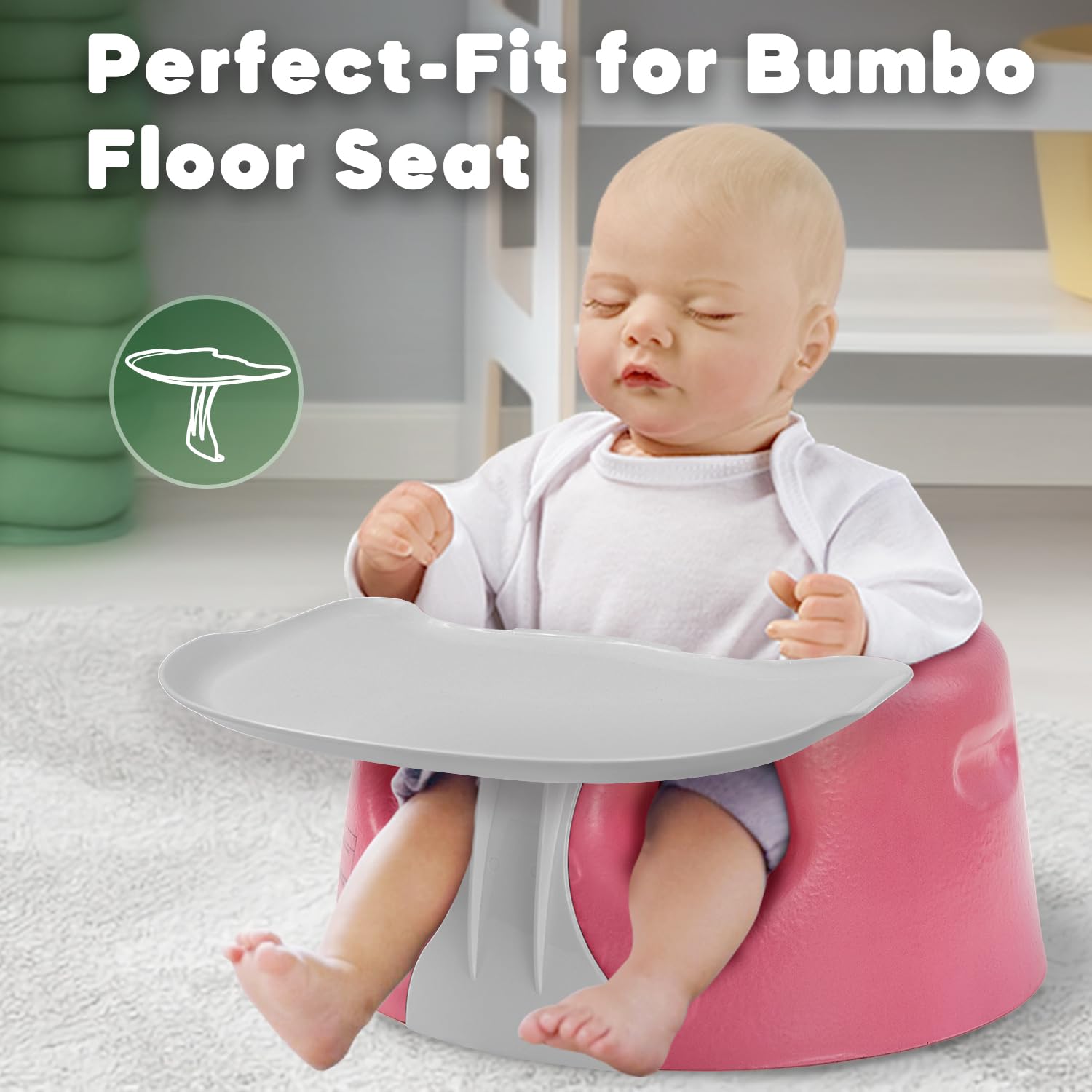 Play Tray Accessory Compatible with Bumbo Floor Seat,Bumbo Activity Tray Attachment, Tray Surface Easily Attaches to The Baby Bumbo Seat for Feeding and Play,Easy to Install and Remove (Grey)