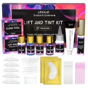 lenajo lash lift kit and black kit, eyelash and eyebrow perm kit, brow lamination kit, mascara, professional semi-permanent curling eyelash perm kit, instant lifting & black coloring, salon & home use