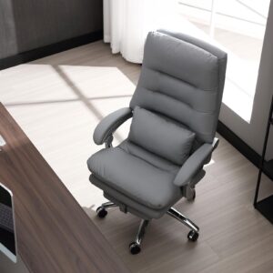 BOWTHY Office Chair with Foot Rest - High Back Executive Chair with Padded Linkage Armrests, Reclining Desk Chair with Wheels, Comfy Chair with Double Thick Cushion (Gray)