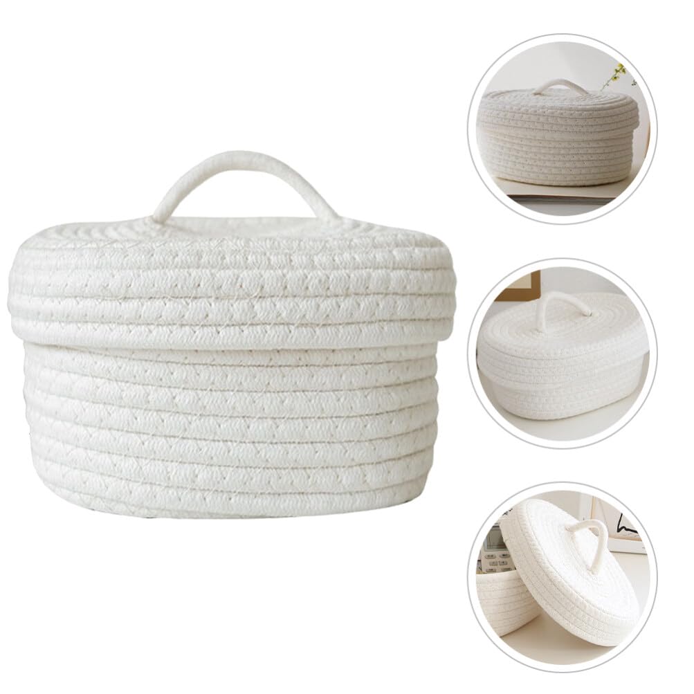 Amosfun Basket Cotton Rope Woven Basket Multi-Functional Household Woven Container Nordic Style Storage Basket Hamper