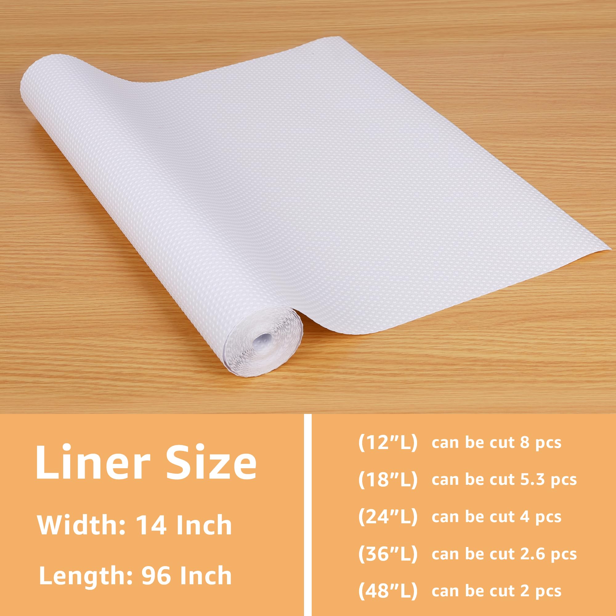 PABUSIOR Shelf Liners White Drawer Liner 14 inch Wide - Non-Adhesive, Waterproof, Kitchen Cabinets Liners for Pantry,Cupboard, (14 x 96 Inch)